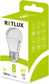 RETLUX RLL 641 G45 E27 mini Globe 8W / 1080 lm / 3000K - teplá bílá /