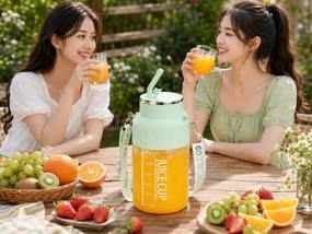 Verk Group Láhev s mixérem usb 1200 ml, hrnek na smoothie, šejker se slámkou a páskem