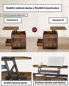 Vasagle Konferenční stolek se zvedací deskou a úložným prostorem, rustikální hnědá LCT209K01