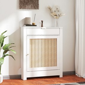 HOMCOM Kryt topení s výklopnými dveřmi a ratanem, prostor, boho design, pro obývací pokoj, ložnici, bílá