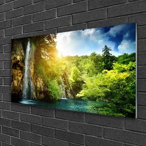 Obraz na skle Vodopád Stromy Krajina 100x50 cm