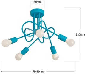 LED Dětský přisazený lustr OXFORD 5xE27/15W/230V modrá