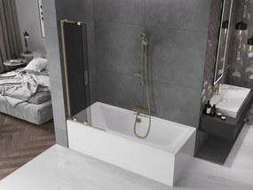 Mexen Velar L, 2-křídlová posuvná vanová zástěna 70 x 150 cm, 8mm šedé sklo, zlatá lesklá, 896-070-003-41-50