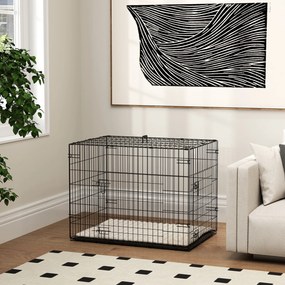 PawHut Klec pro psy, skládací přepravní klec se 2 dveřmi, odnímatelný tác, pratelné měkké polstrování, ocelový rám, 76 x 53 x 60 cm, černá