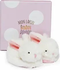 Doudou Dárková sada - Sada botiček s chrastítky králíček růžový 0-6 mě
