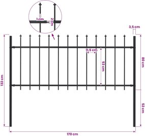Zahradní plot Woerden s kopím nahoře ocelový 170 x 80 cm černý 144924
