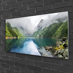 Obraz na skle Hora Jezero Krajina 140x70 cm