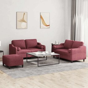 3dílná sedací souprava s polštáři vínová textil 3201832