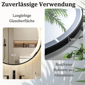 Costway 60 cm kulaté koupelnové zrcadlo s LED světlem
