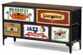 Retro komoda s nápisy 5 zásuvkami 103x30x56 AUK-W2103 BK