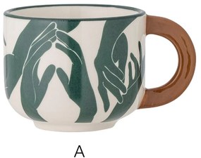 Bloomingville Kameninový hrnek Carim 245 ml A, zelená barva, hnědá barva, keramika