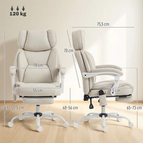 HOMCOM Kancelářská židle s vysokým opěradlem s vibrační masáží a vyhříváním, ergonomická, naklápěcí, s opěrkou nohou, krémově bílá