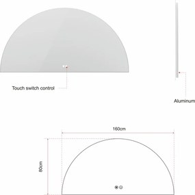 Erga Kori, půlkruhové LED zrcadlo 80x160cm, 3220 lm, 3 barvy světla, ERG-V01-KORI-8016-CL