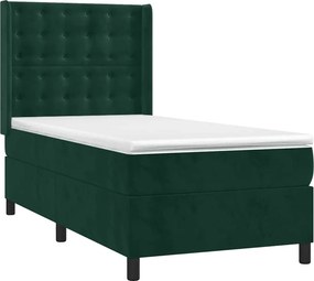 Box spring postel s matrací a LED tmavě zelená 90x190 cm samet 3139778