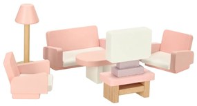Creative Corner Domeček pro panenky nábytek obývací pokoj ložnice koupelna kuchyně dřevěný růžový