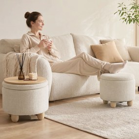 HOMCOM Stolička s úložným prostorem, kulatá sedací stolička s víkem, vzhled lnu pro obývací pokoj, ložnici, 38,5x38,5x33,5 cm Béžová