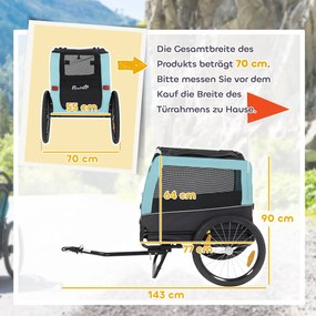 Skládací přívěs na kolo s bezpečnostními odrazkami, vodítko, pro středně velké psy do 20 kg 143 x 70 x 90 cm Světle modrý
