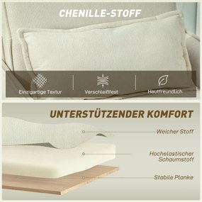 HOMCOM rozkládací křeslo 3v1 – sklápěcí do 180°, široké sedadlo, chenille, krémové