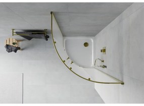 Mexen Rio, čtvrtkruhový sprchový kout s posuvnými dveřmi 80 (dveře) x 80 (dveře) x 190 cm, 5mm sklo námraza, zlatý profil + bílá sprchová vanička SLIM, 863-080-080-50-30-4110G