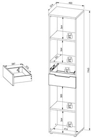 Kancelářský regál Brego 06 45 cm se zásuvkami grafit/dub Artisan