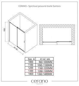 CERANO - Sprchové posuvné dveře Santoro L/P - chrom, transparentní sklo - 130x195 cm