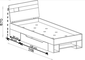 Postel se zásuvkou Tex 90x200 cm, bělená borovice/zemitá šedá