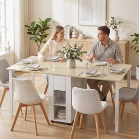 HOMCOM rozkládací jídelní stůl pro 6 osob, skládací kuchyňský stůl s výsuvnými deskami, zásuvkami a policemi, 168,2 x 85 x 73 cm, bílý
