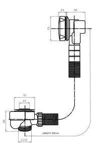Sapho SENATOR vanová souprava s bovdenem, délka 550mm, zátka 72mm, nerez ( VR115528 )
