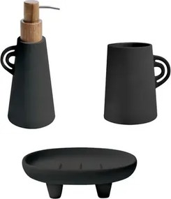 Spirella Organic matně černá / Dávkovač mýdla / keramika, akáciové dře