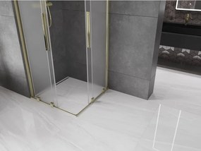 Mexen Velar Duo, sprchový kout s posuvnými dveřmi 100 x 100 cm, 8mm sklo námraza, zlatá lesklá, 871-100-100-32-50