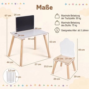 Costway Dětský stůl s židlí Dětský s tabulí pro děti od 3 let bílá +