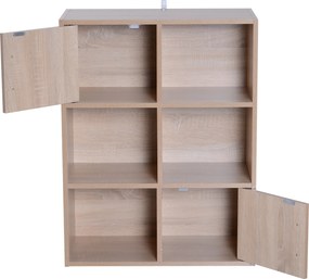 HOMCOM Dřevěná Knihovna, Víceúčelový Skříň s 3 Policemi, 4 Přihrádkami a 2 Dveřmi, 61,5x29,5x80cm