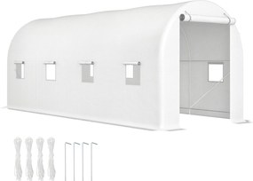 Outsunny Zelená Tunelová Skleník 500x200x205 cm se zipovým Dveřmi a 8 Okny, PE Kryt 140 g/m², Kovový Rám pro Pěstování Rostlin a Zeleniny Bílý | Aosom