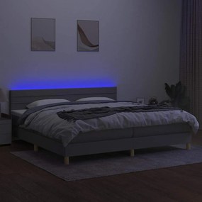 Box spring postel s matrací a LED světle šedá 200x200 cm textil 3133821