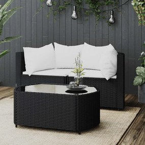 3dílná zahradní sedací souprava s poduškami černá polyratan 319743