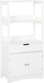 Kleankin Koupelnová skříňka se 3 policemi, šuplíkem a 2 dveřmi – Moderní skříňka na podlaze pro kuchyň, ložnici a obývací pokoj 60x33x122,5 cm Bílá |