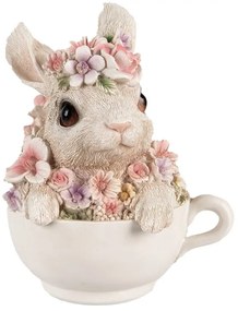 Figurka králíčka v hrníčku s kytičkami – 15 cm