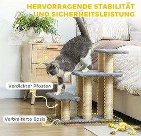 PawHut Psí schůdky 3 stupně 54 cm vysoké Schůdky pro domácí mazlíčky pro malé psy, kočičí schody se sisalovým škrabadlem, hrací míček