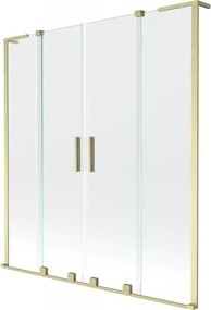 Mexen Velar L Duo, 2-křídlová posuvná vanová zástěna 150 x 150 cm, 8mm čiré sklo, zlatá matná, 896-150-003-02-55