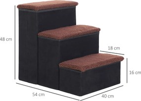 PawHut schody pro domácí mazlíčky skládací schody pro kočky schody pro psy se 3 stupni úložný prostor pro kočky a psy MDF černá 40x54x48cm | Aosom.de