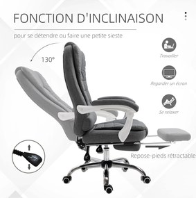 Ergonomická kancelářská židle Vinsetto s opěrkou nohou, s polohovací opěrkou zad, polstrovanými područkami a šedým látkovým potahem