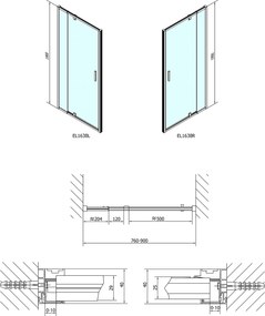 Polysan Polysan, EASY LINE otočné sprchové dveře 760-900mm, sklo BRICK, EL1638
