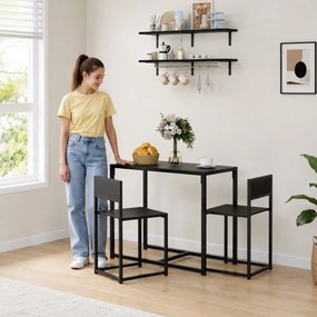 HOMCOM 3dílná jídelní sada, kuchyňský stůl se 2 židlemi, jídelní set, jídelní skupina, stůl do jídelny, kuchyně, kov, černý