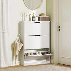 HOMCOM Skříň na boty se 3 dvířky, Botník, Skříň na obuv pro 9-12 párů bot 80 x 17 x 108 cm, Bílá