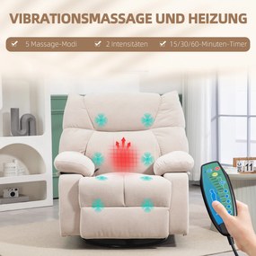 HOMCOM Relaxační křeslo s masážní funkcí, elektrické TV křeslo s vyhříváním, polohovací funkcí, otočné masážní křeslo s pružinovým systémem| Aosom