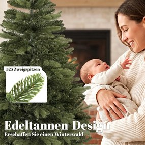 HOMCOM Umělý vánoční stromek 150 cm, vznešená jedle, plně se skládacími větvemi, 525 špiček, skládací dřevěný stojan, Zelená