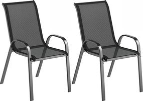 Outsunny sada 2 stohovatelných zahradních jídelních židlí — prodyšná síťovina, vysoké opěradlo, práškově lakovaný ocelový rám, černá | Aosom