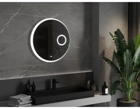 Mexen Ella podsvícené koupelnové zrcadlo s kosmetickým zrcátkem, Kulaté 70 cm, LED 6000K, ventilátor - 9811-070-070-611-00