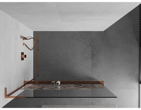 Mexen Kioto+ L, sprchová zástěna Walk-In s poličkou a věšákem 100 x 200 cm, 8mm čiré sklo bílý vzor, ​​růžové zlato profil, 800-100-123-60-85