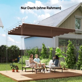 Náhradní střecha pro pergolu 3 x 3 m, zatahovací, s otvory pro odvod dešťové vody, odolná proti povětrnostním vlivům, polyester, 250 x 255 cm Káva